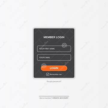 Dark Grey Login Form Web Page Design Template or Mock Up. Mobile Website Ui Vector Elements Set ...