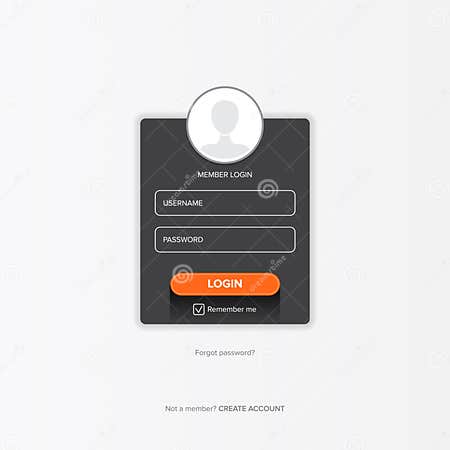 Dark Grey Login Form Web Page Design Template or Mock Up. Mobile Website Ui Vector Elements Set ...