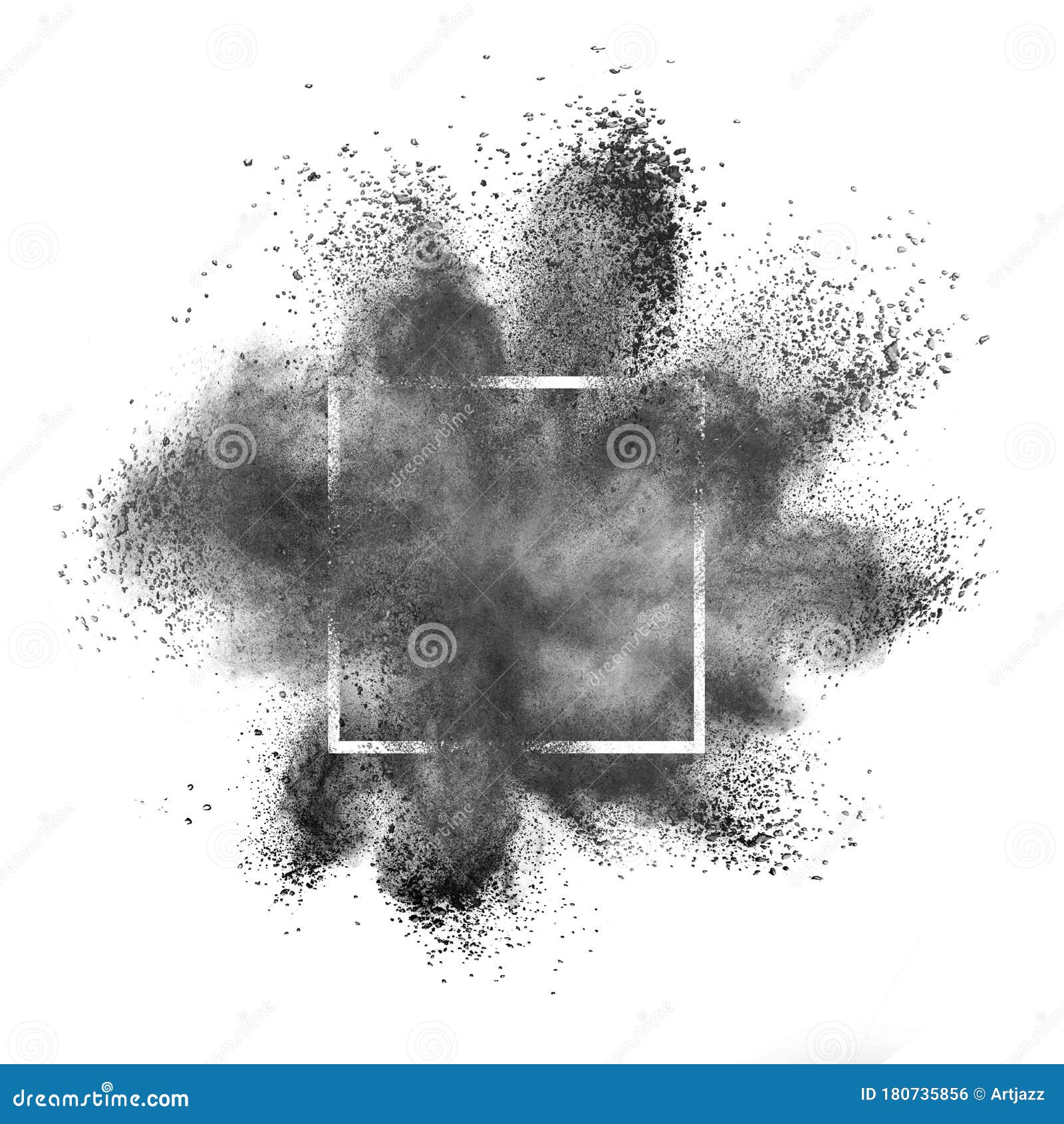 Dark Grey Powder Splash in a Frame on a White Background. Stock Photo ...