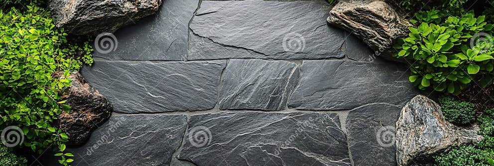 Dark Grey Slate Stone Pathway Surrounded by Lush High Quality Image ...