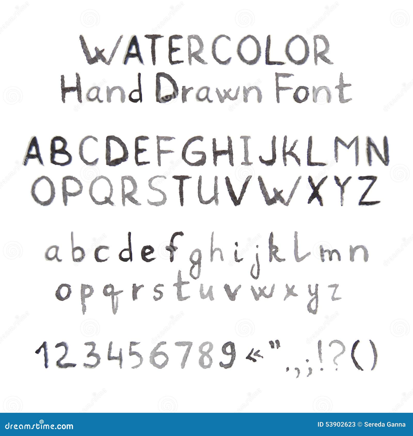 Dark Grey Watercolor Hand Drawn Font Stock Vector - Illustration of ...