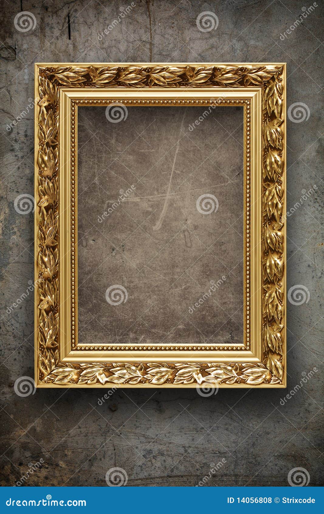 Dark, Grungy Wall with Gold Frame Stock Photo - Image of empty, edge ...