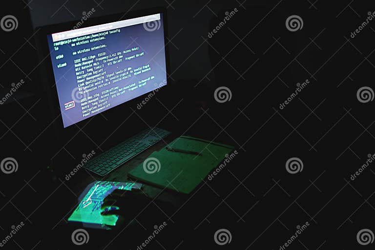 Dark, Hacker and Computer with Coding Screen for Cybersecurity, Malware ...