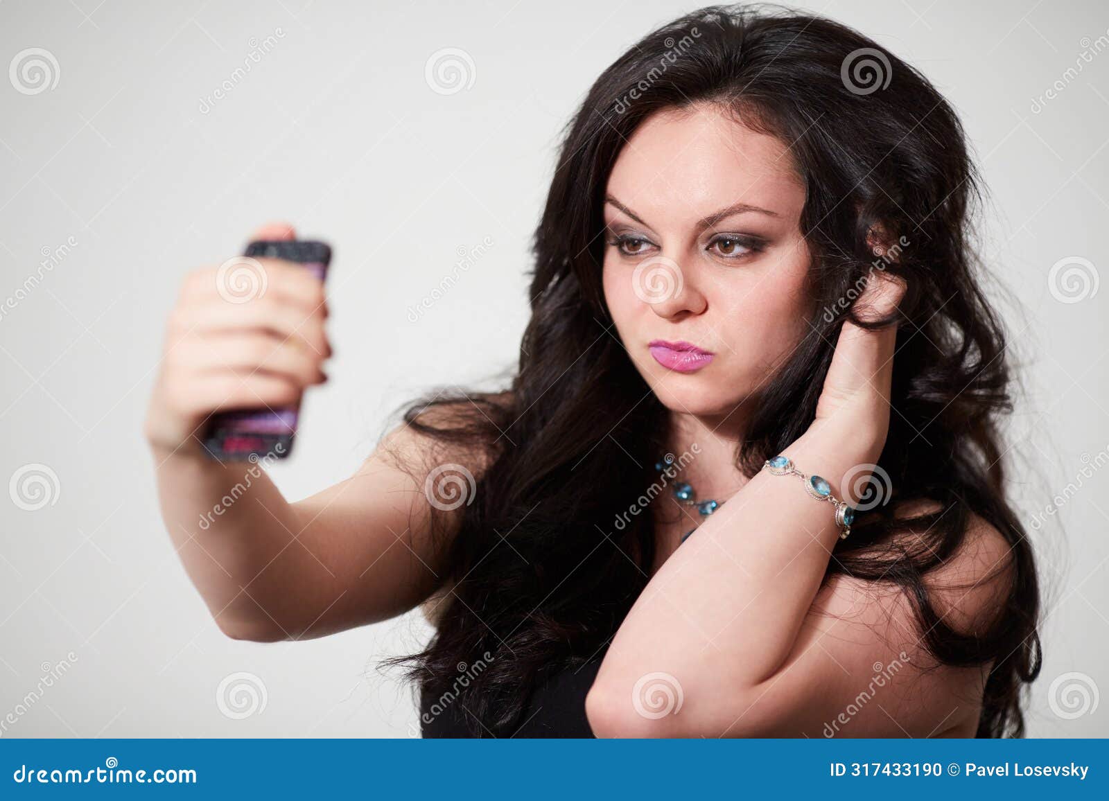 Dark-haired Girl Model Makes Selfies Posing at Stock Photo - Image of ...