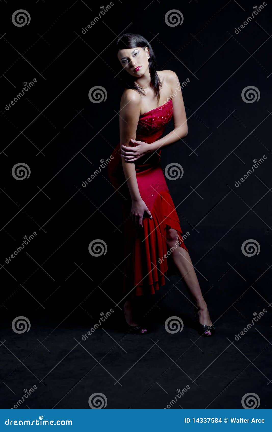 Dark Haired Model in a Red Dress Stock Photo - Image of fashion, cute ...
