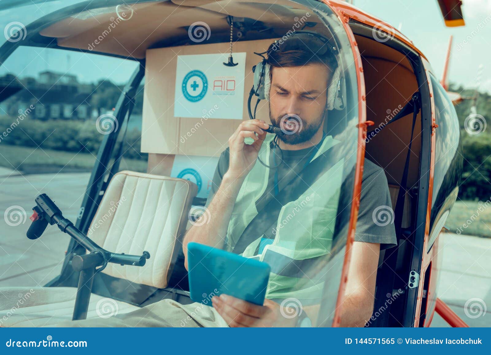 Dark-haired Resolute Man Having Connection with Operator Stock Image ...