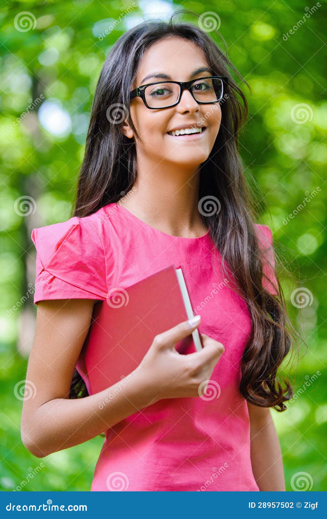 Dark-haired Young Woman with Red Stock Photo - Image of attractive ...