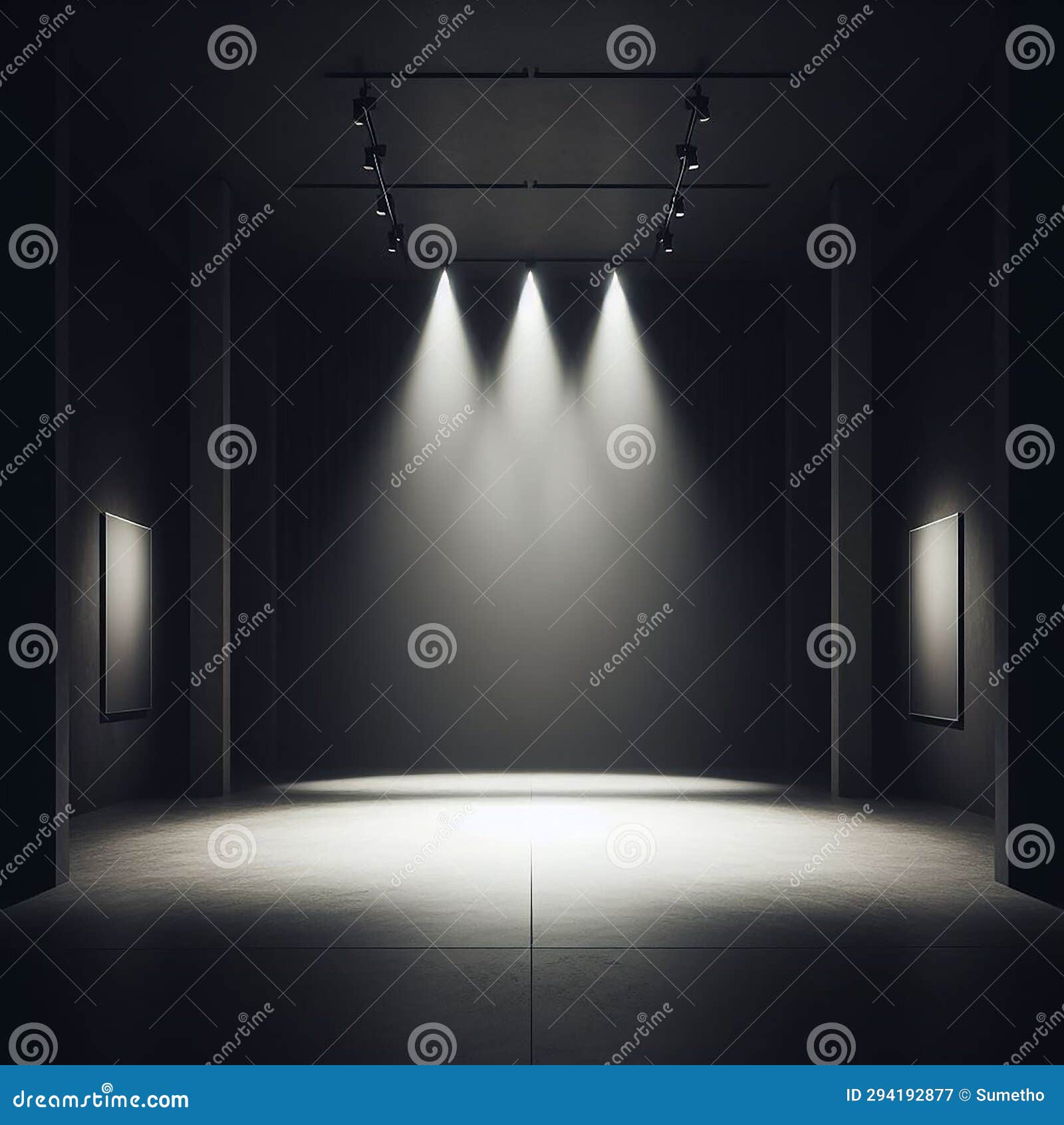 Dark Hall Empty Wiht Spotlight for Exhibition. Created with Generative ...