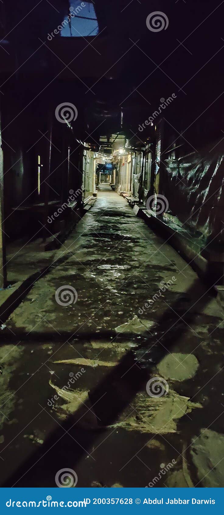 Dark hallway at night stock photo. Image of lighting - 200357628