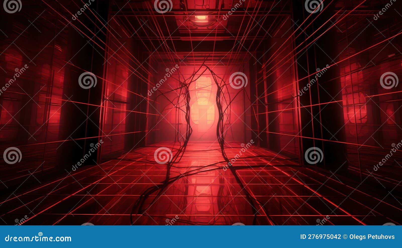 A Dark Hallway with Red Light Coming through the Middle of it Stock ...