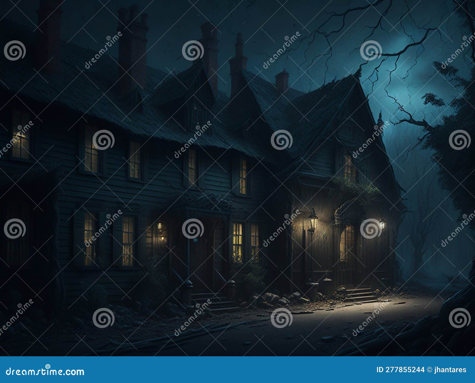 Dark Haunted Building by Night Stock Illustration - Illustration of ...