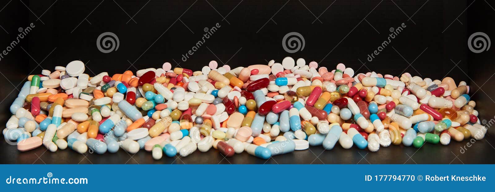Dark Header Background with Colorful Medication Stock Photo - Image of ...