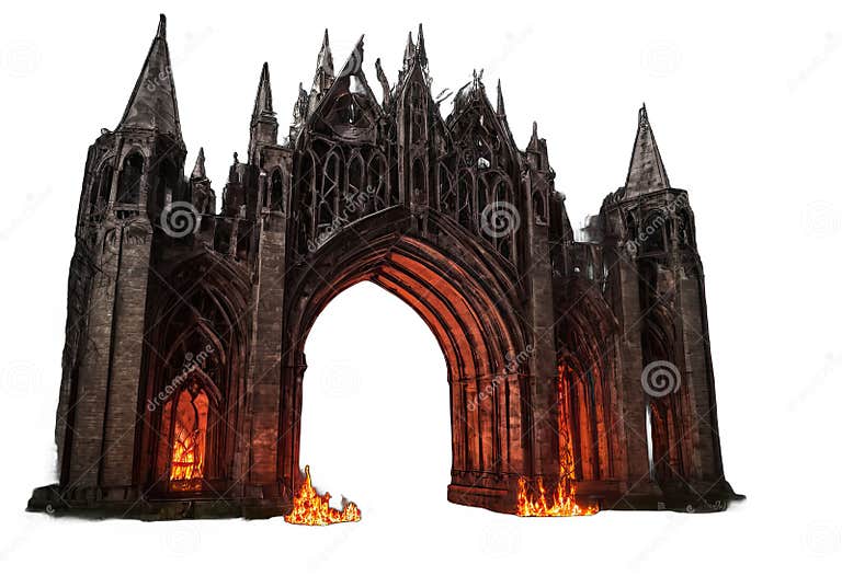 Dark Hell Gate in Fire. Isolated Transparent Background Stock Photo ...