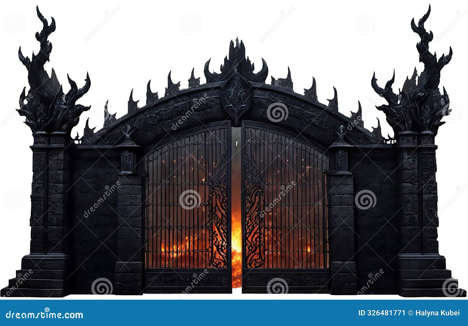 Dark Hell Gate in Fire. Isolated Transparent Background Stock Image ...