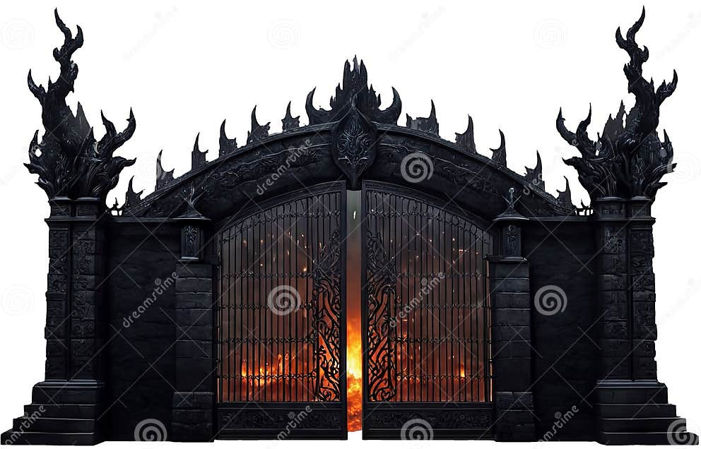 Dark Hell Gate in Fire. Isolated Transparent Background Stock Image ...