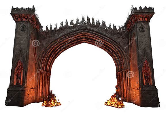 Dark Hell Gate in Fire. Isolated Transparent Background Stock Image ...