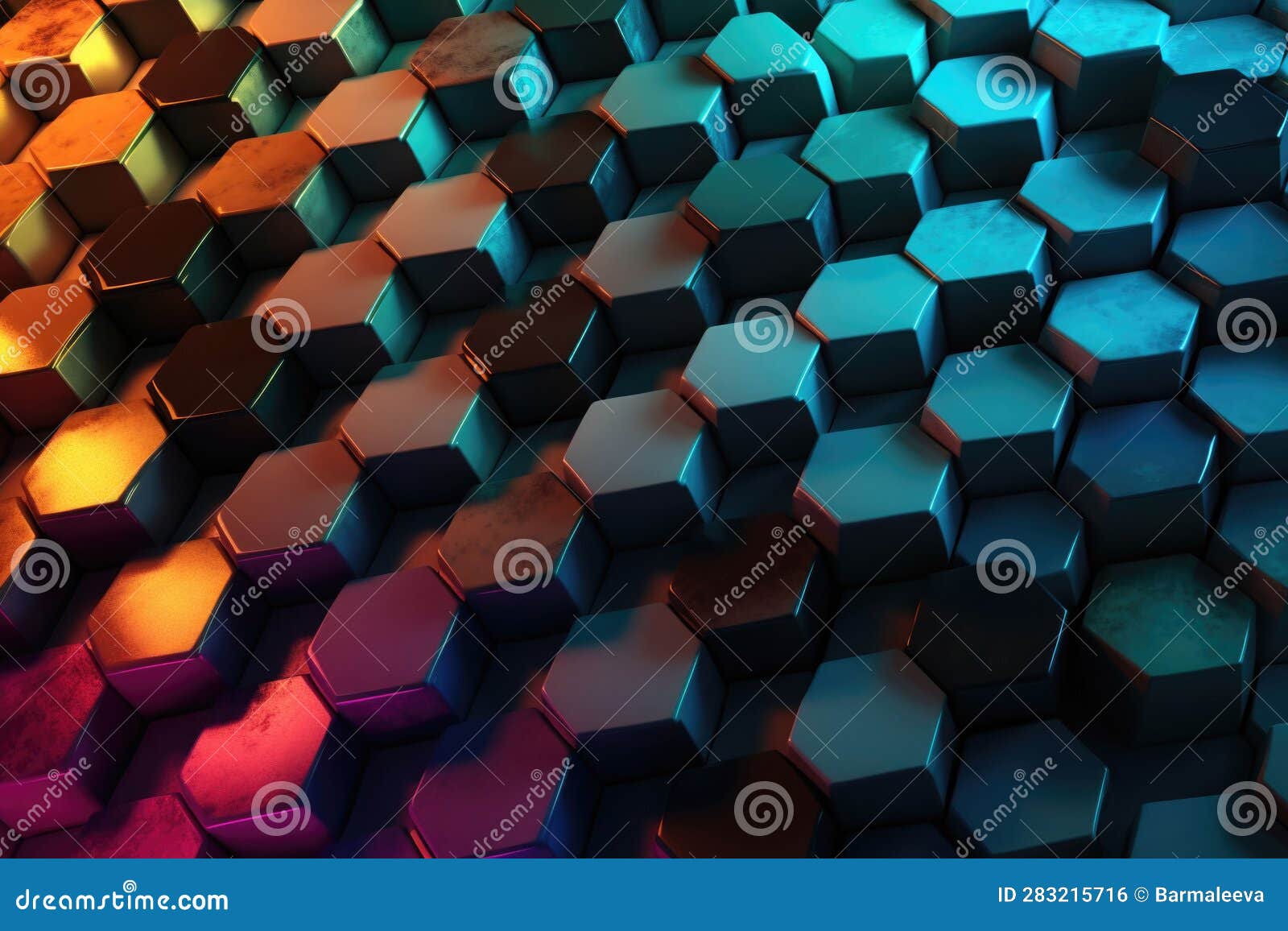 Dark Hexagon Abstract Technology Background with Colored Bright Flashes ...