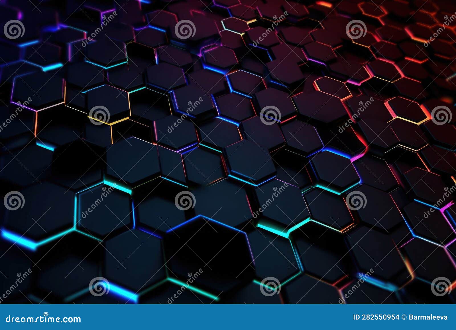 Dark Hexagon Abstract Technology Background with Colored Bright Flashes ...