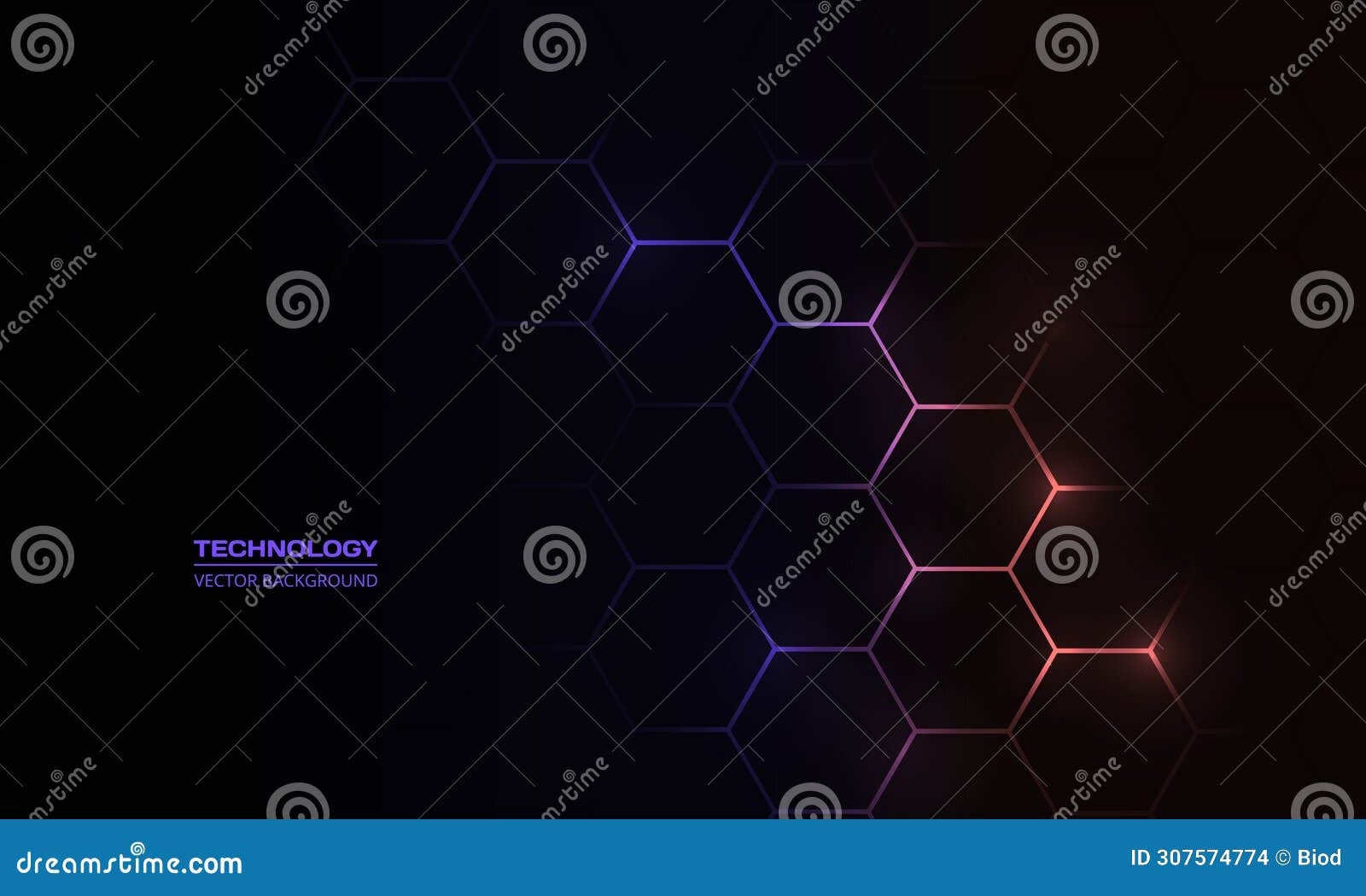 Dark Hexagon Abstract Technology Background with Violet and Peach ...