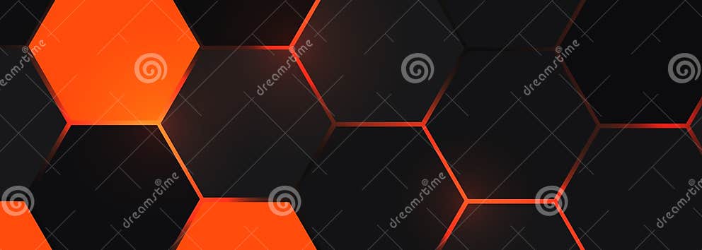 Dark Hexagon Gaming Abstract Vector Background with Orange Bright ...