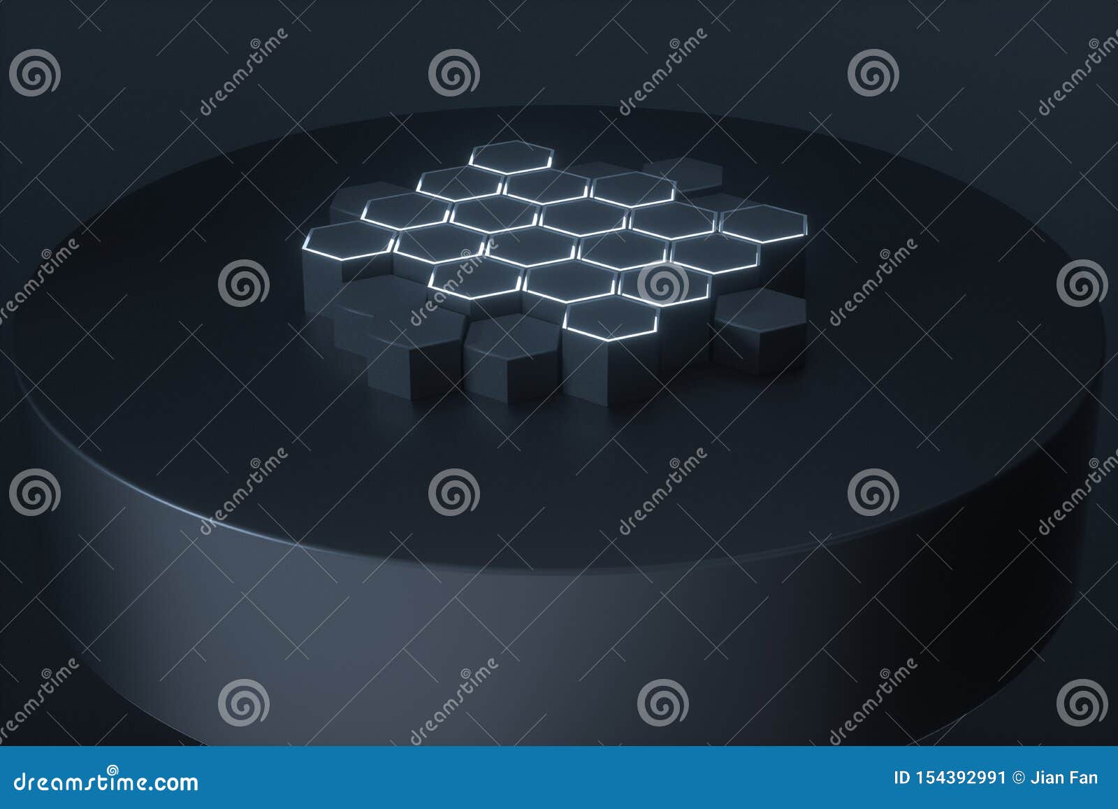 Dark Hexagonal Platforms Connected Together Background, 3d Rendering ...