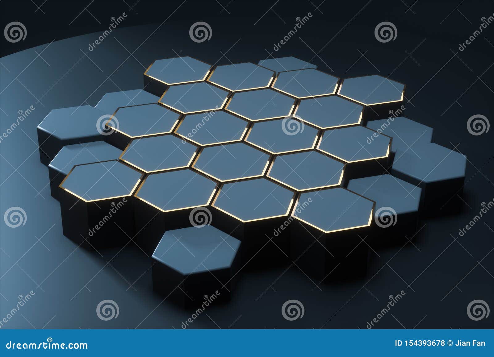Dark Hexagonal Platforms Connected Together Background, 3d Rendering ...