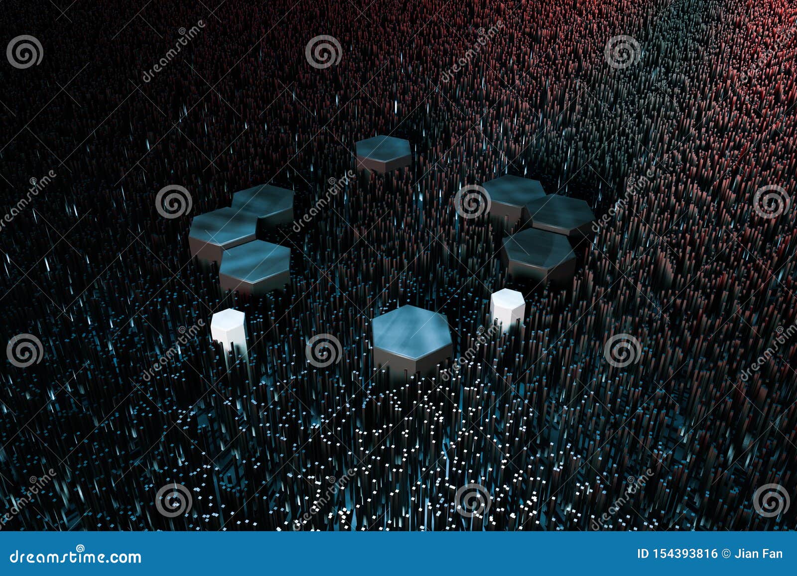 Dark Hexagonal Platforms Connected Together Background, 3d Rendering ...