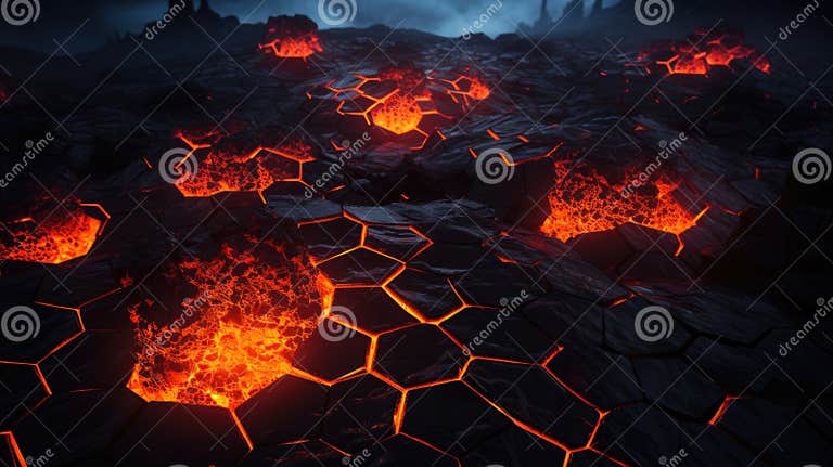 Dark Hexagons and Lava, Abstract Illustration Stock Illustration ...