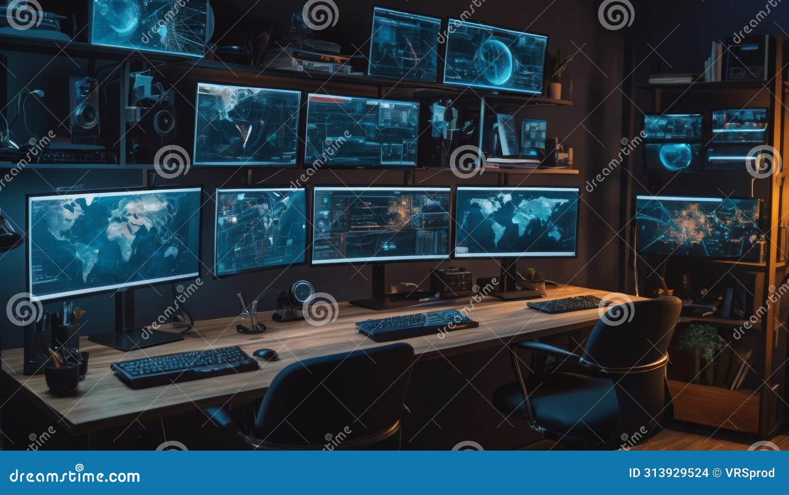 High-Tech Surveillance Room Stock Photo - Image of monitors ...