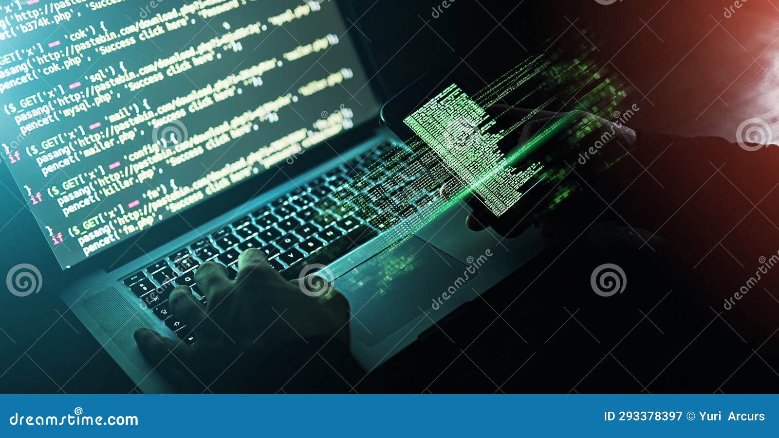 Dark Hologram And A Hacker For Cyber Security Coding Or Connection To Computer System