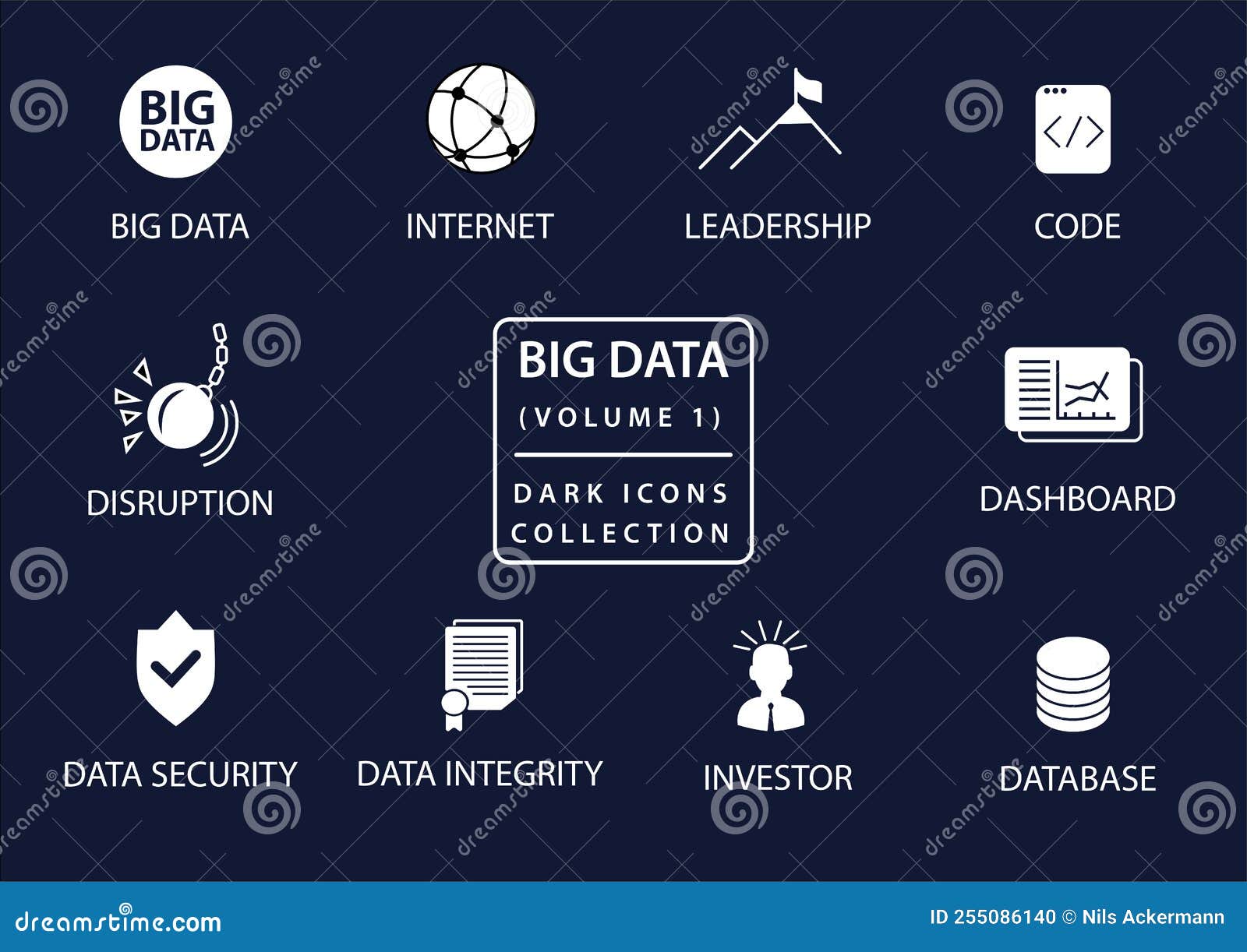 Big Data Vector Icon Set in Flat Design and Dark Mode Stock Vector ...