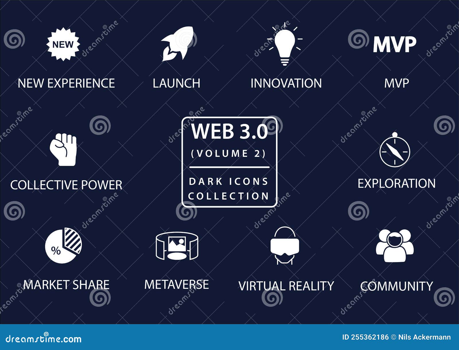 Web 3.0 Vector Icon Set in Flat Design and Dark Mode Stock Vector ...