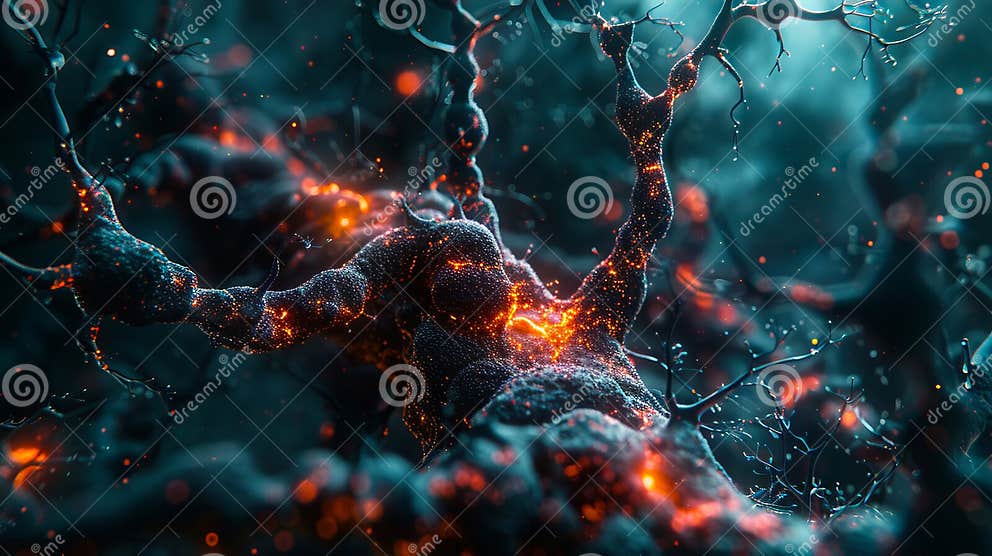 A Dark Image of a Neuron with Fire Stock Photo - Image of fractal ...