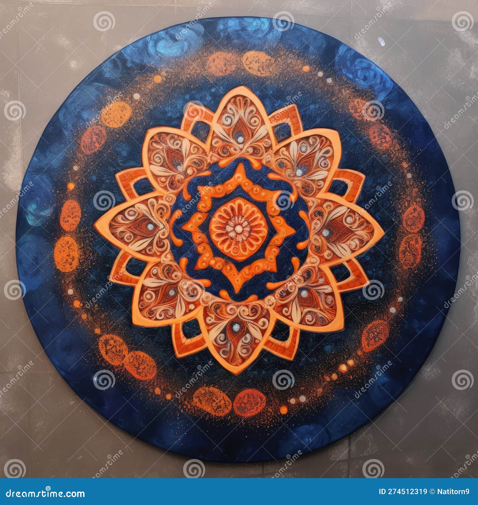 Dark Indigo and Orange Mandala with Textured Flower Centre (AI ...