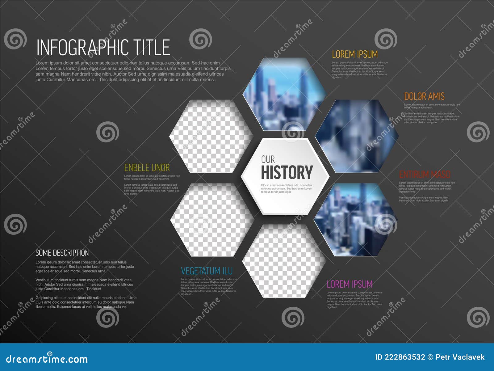 Dark Infographic Template with Six Photos in Hexagons Stock Vector ... Dark Infographic Template with Six Photos in Hexagons Stock Vector ...