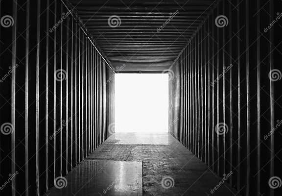 Dark Inside Empty Container Shipping Abstract Background. Copy Space ...