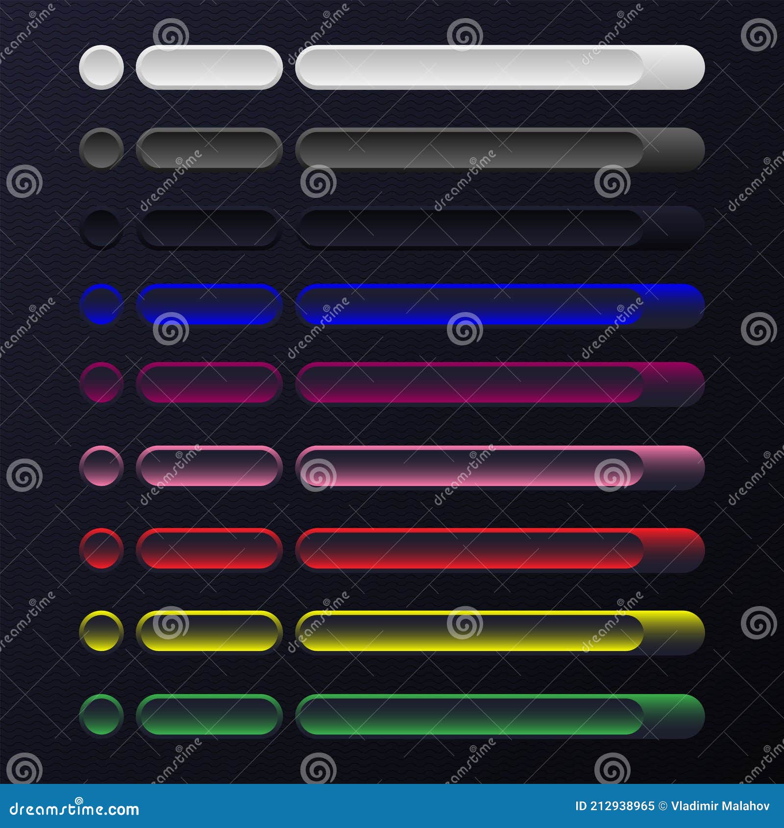 Dark Interface Button Icon Set in Flat Style. Stock Vector ...