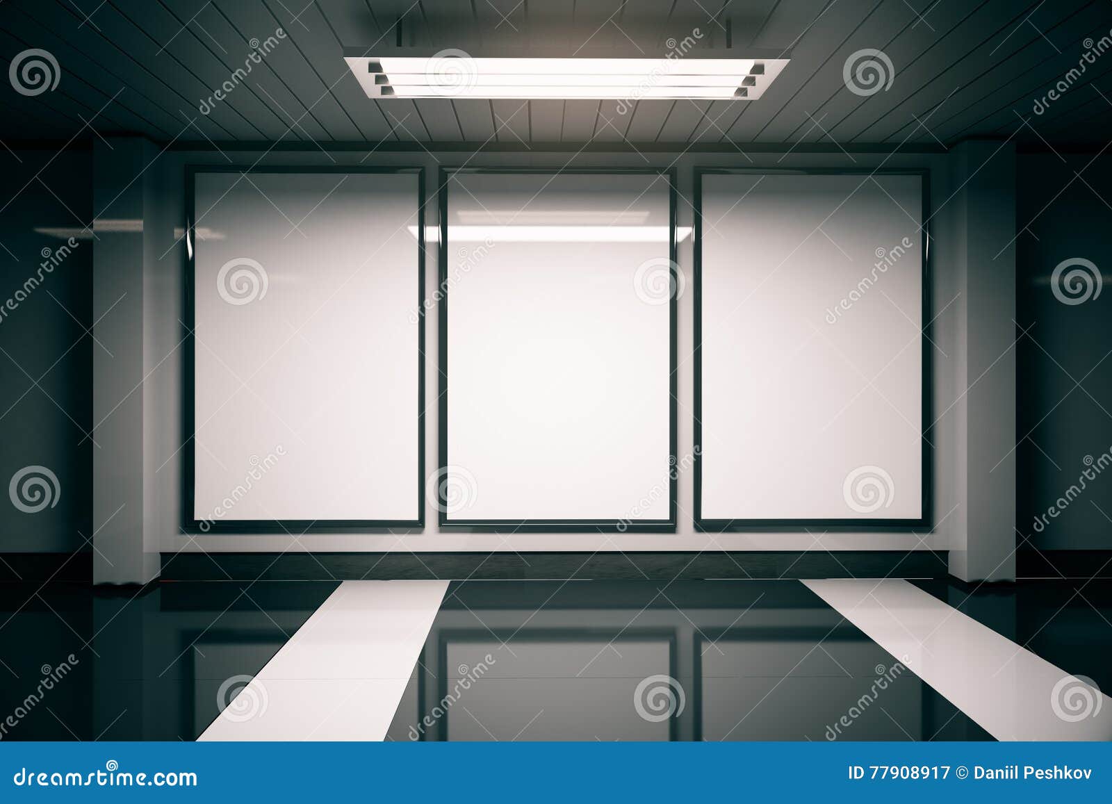 Dark Interior with Ad Posters Front Stock Illustration - Illustration ...