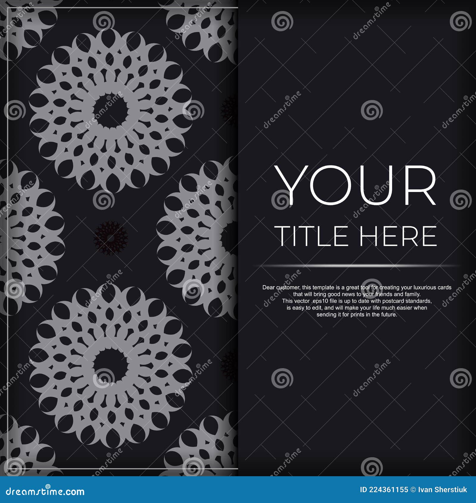 Dark Invitation Card Design with Abstract Silvery Ornament. Elegant and ...