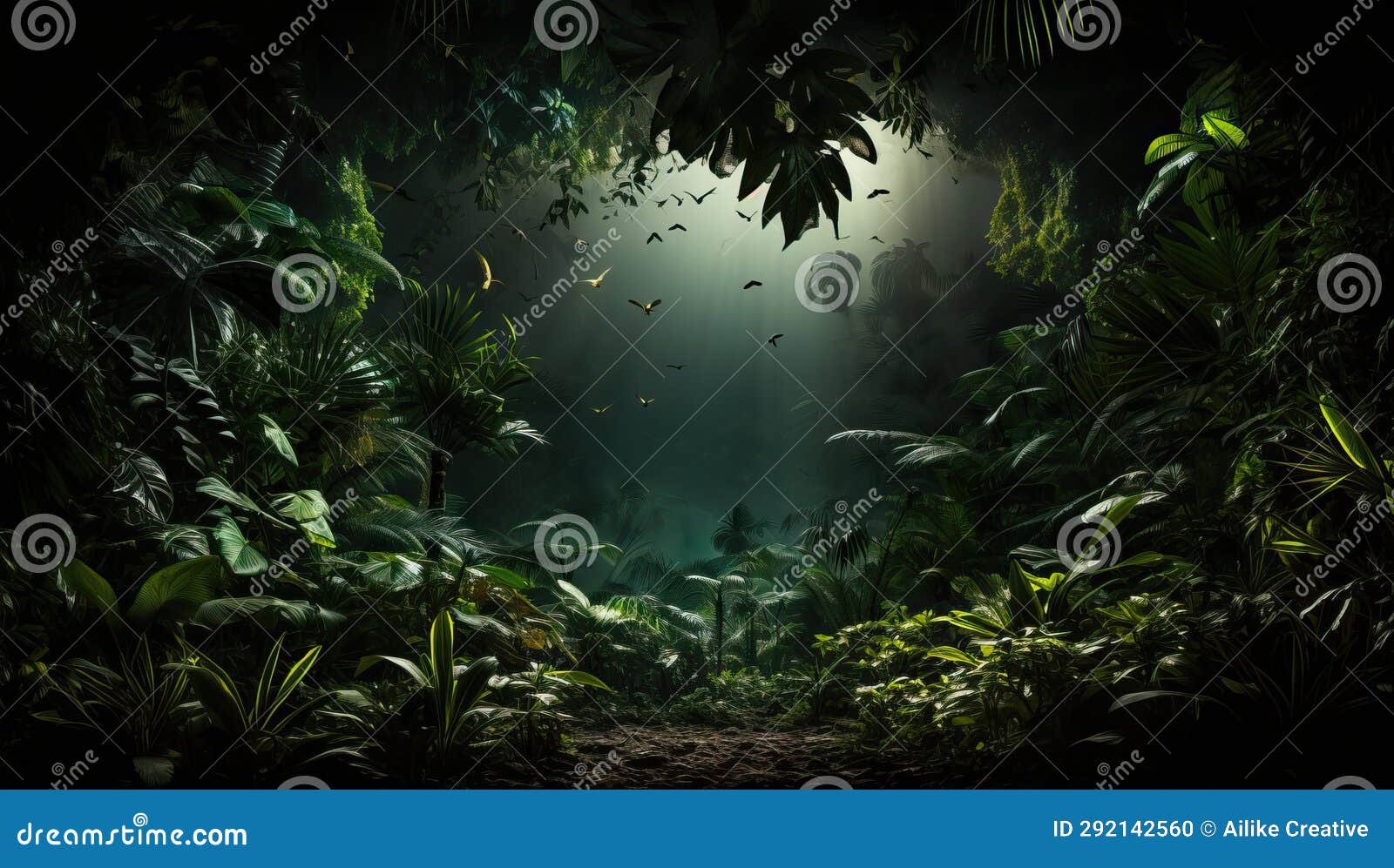 Dark Jungle With Green Plants Background Royalty-Free Stock Image ...