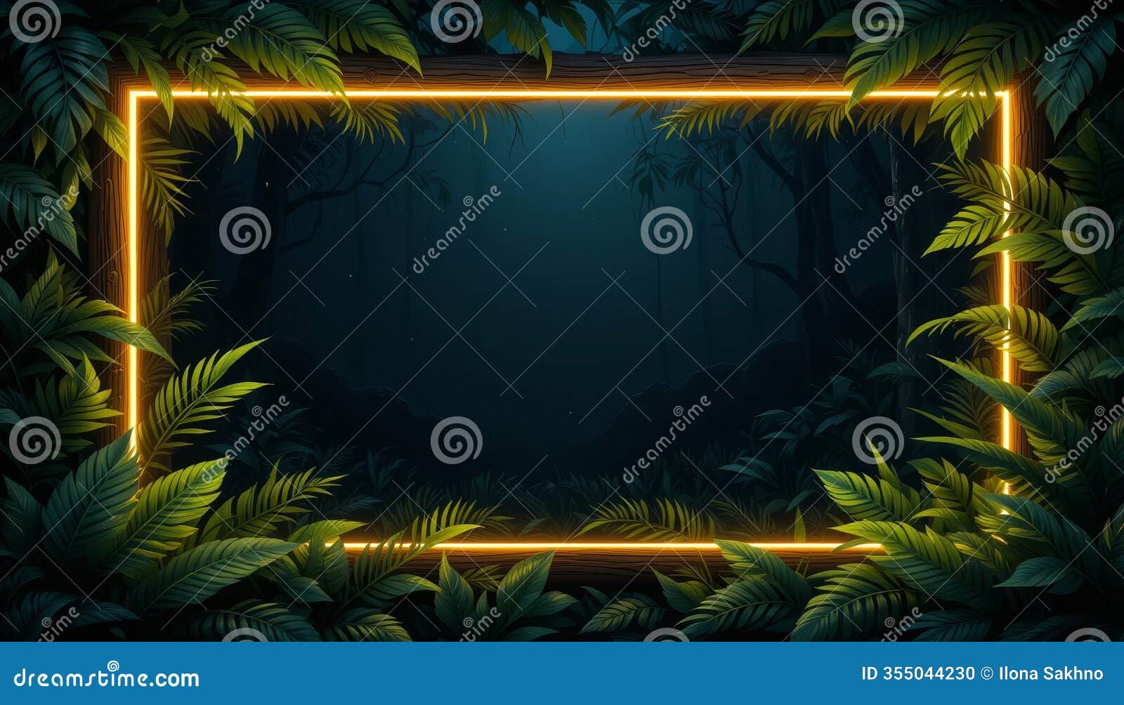Dark Jungle-Themed Frame with Glowing Light Border Stock Photo - Image ...