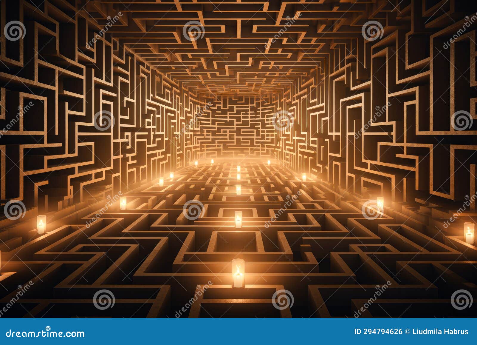 Dark Labyrinth with Glowing Candles Stock Photo - Image of abstract ...