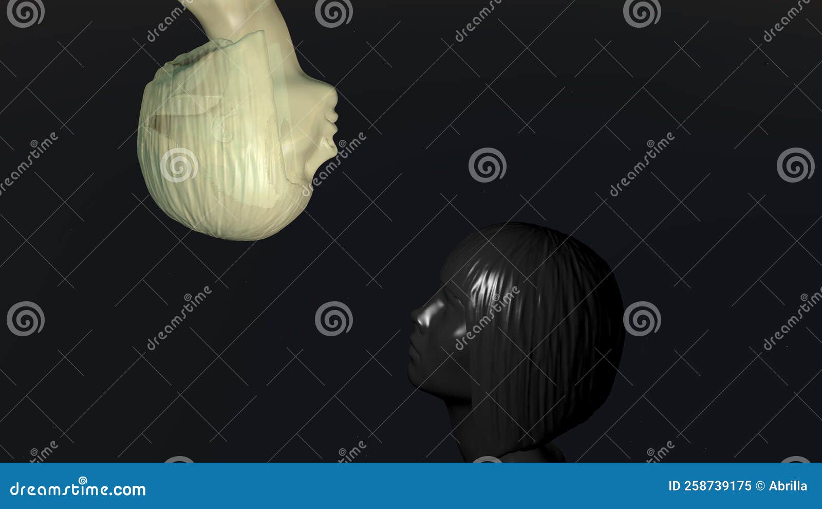 Dark and Light Girls Opposite Each Other. 3D Rendering Stock ...