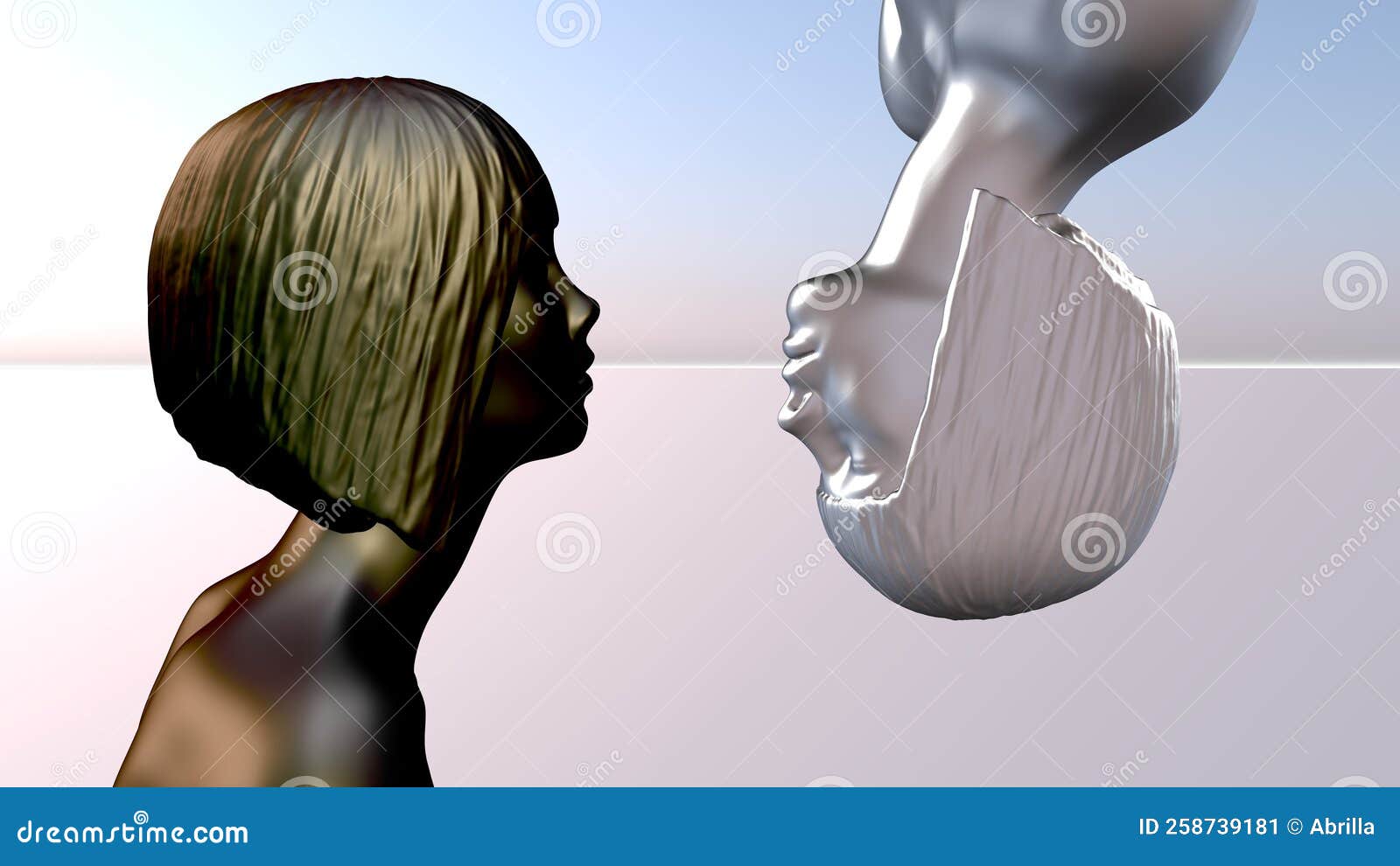 Dark and Light Girls Opposite Each Other. 3D Rendering Stock ...