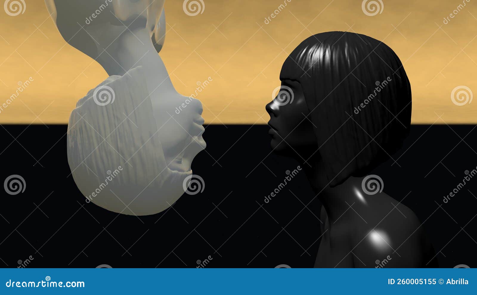 Dark and Light Girls Opposite Each Other. 3D Rendering Stock ...
