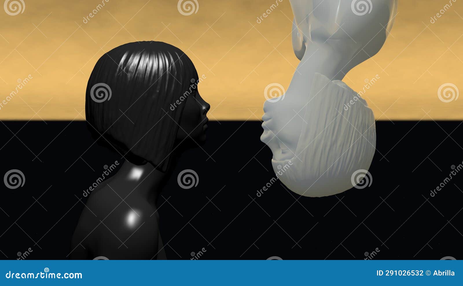 Dark and Light Girls Opposite Each Other. 3D Rendering Stock ...