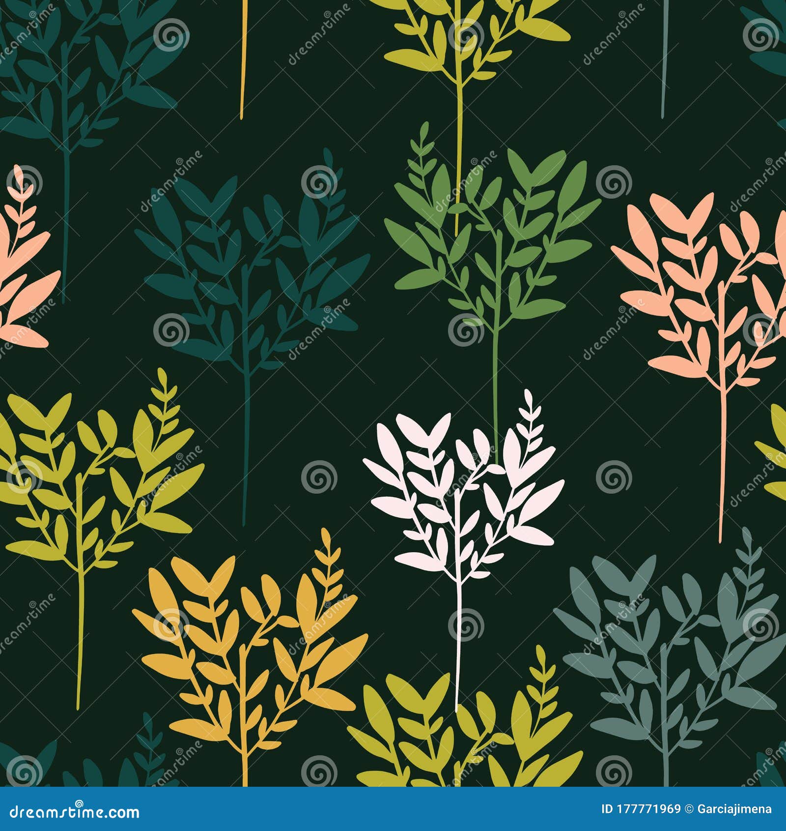 Dark with Long Whimsical Tree Like Elements Seamless Pattern Background ...