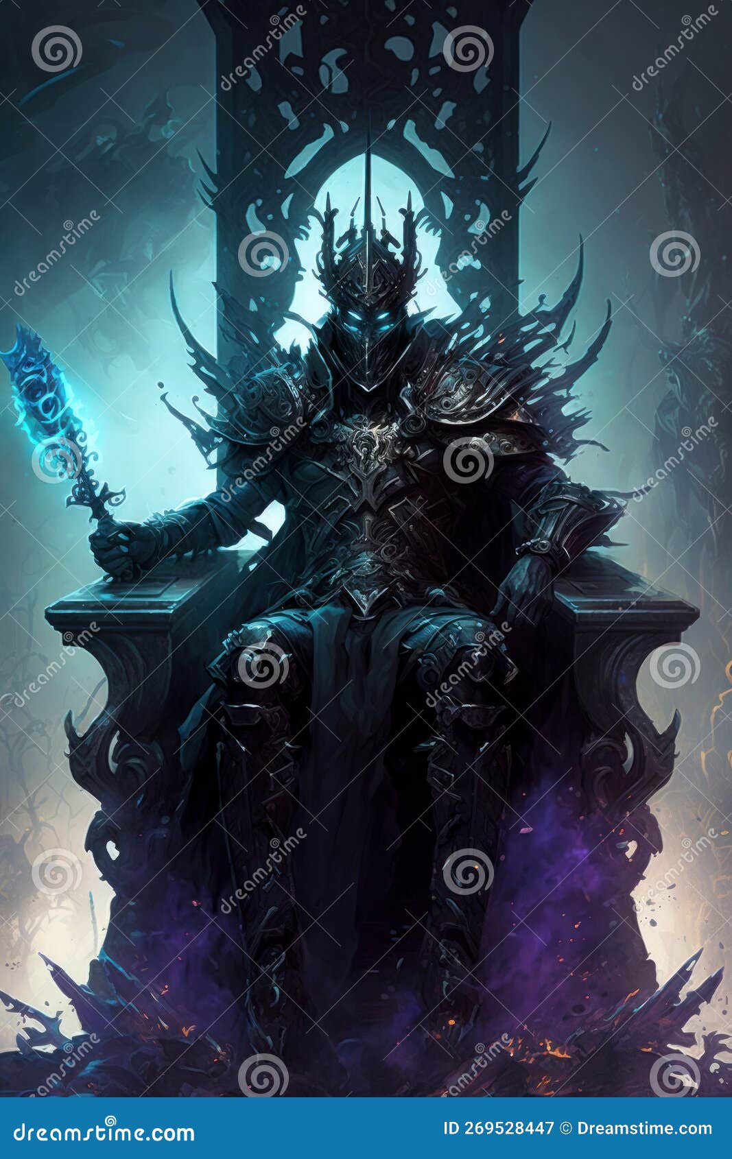 Dark Lord Sits In Suit On His Iron Throne. Science Fiction Illustration ...