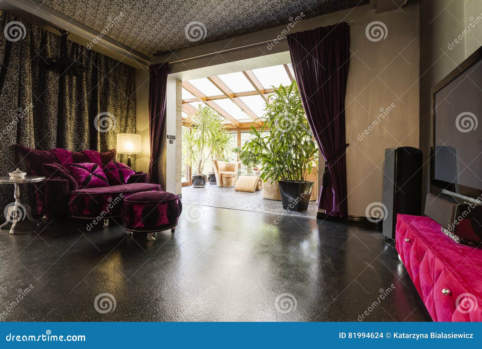 Dark Lounge Room with Veranda Stock Photo - Image of conservatory ...