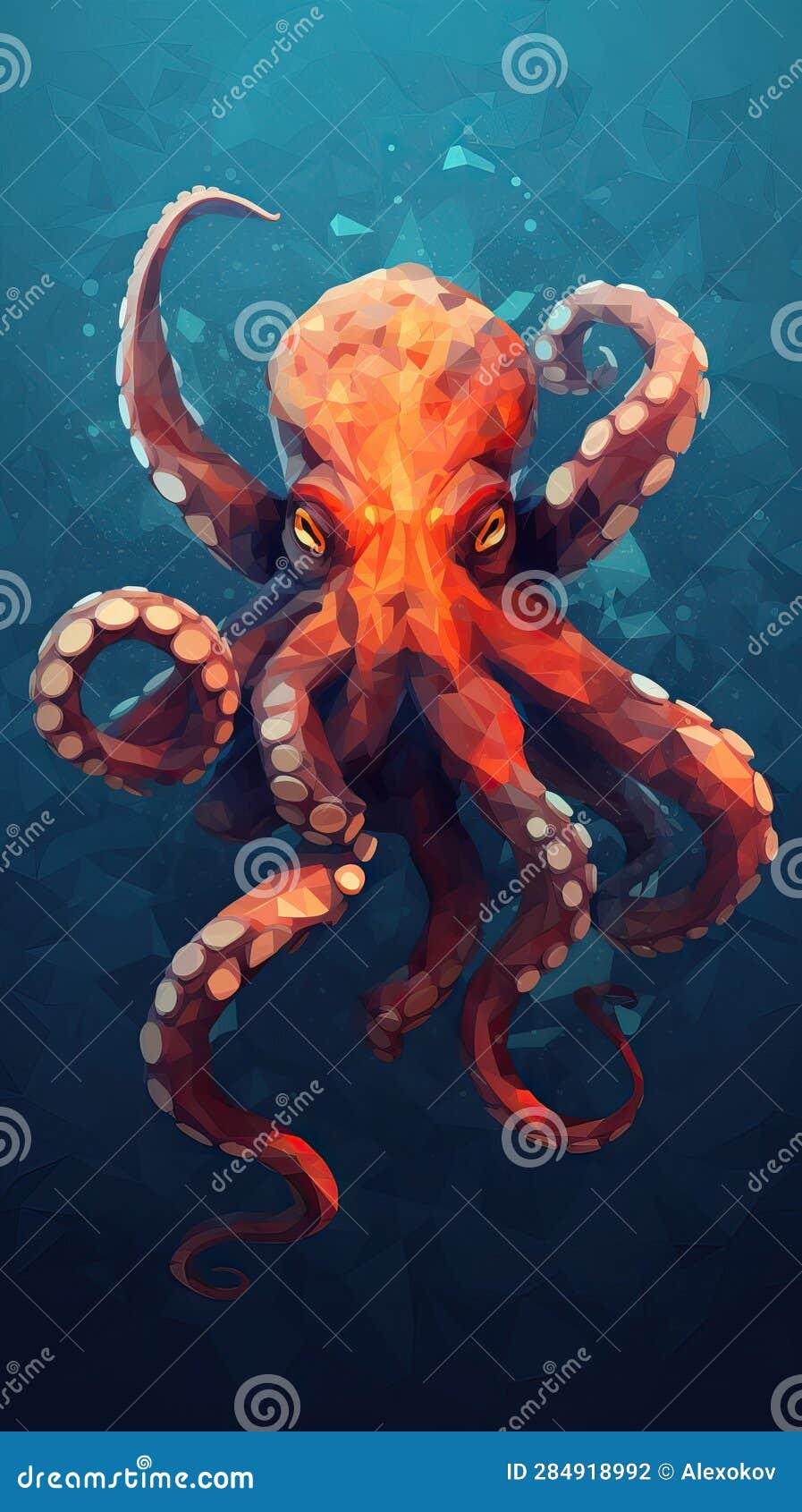 Dark Low Poly Octopus on a Full in-Focus Background AI Generated Stock ...